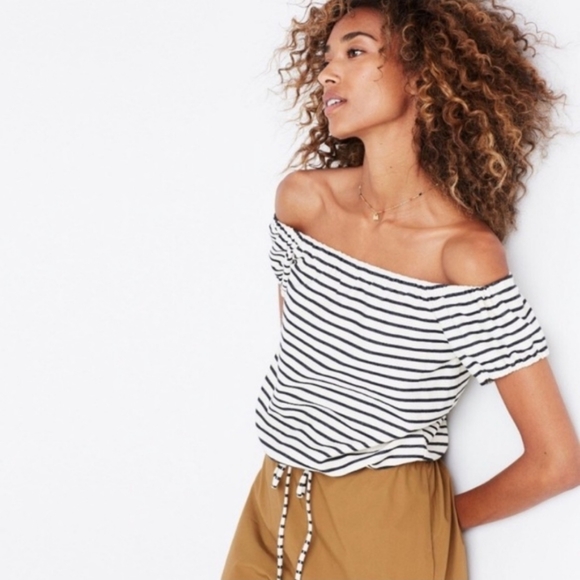 Madewell | Tops | Madewell Striped Off Shoulder Tie Bottom Top | Poshmark